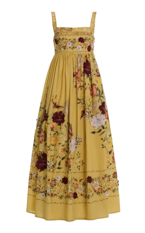 Agua Bendita Barbara Embroidered Cotton Midi Dress - Yellow