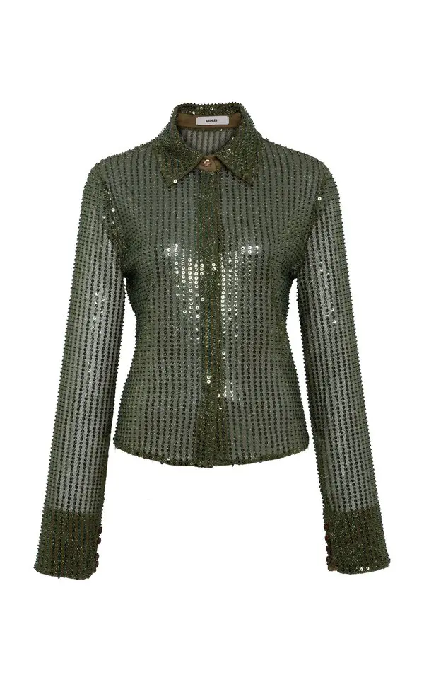 SIEDRES Sezanne Sequined Tulle Top - Green