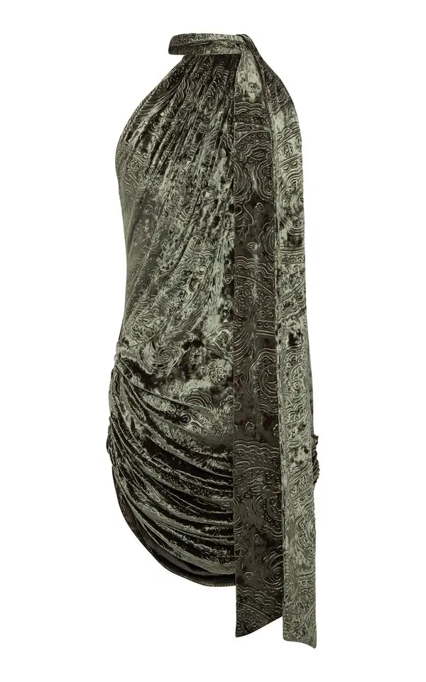 SIEDRES Velvet Devoré Halter Mini Dress - Green