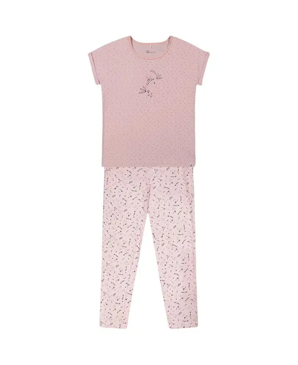 DEUX PAR DEUX Printed Organic Cotton Two-piece Pajama Set - Small Pink Flowers On Pale Pink