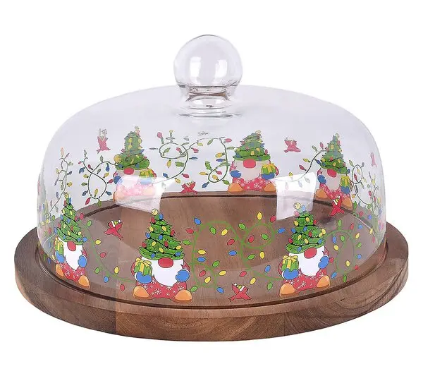 TEMP-TATIONS Seasonal Wood Cake Plate With Glass Dome Lid - One-color