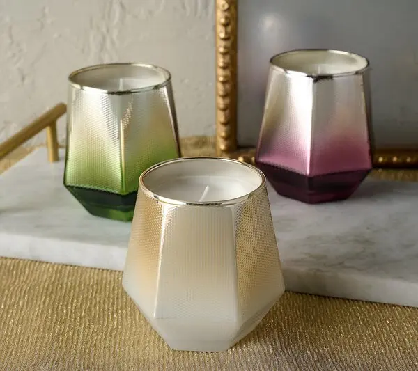 FIERCE HOME Set Of 3 8oz Hammered Glass Candles - One-color