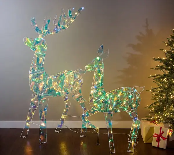 BETHLEHEM LIGHTS Fold Flat Oversized Iridescent Deer Couple - One-color