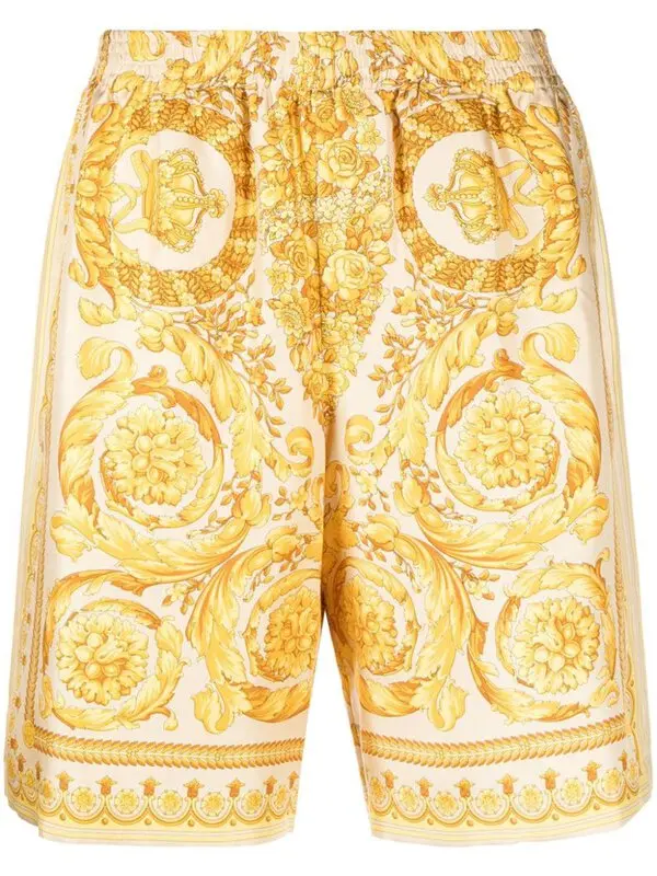 Versace Barocco Print Silk Shorts - Beige