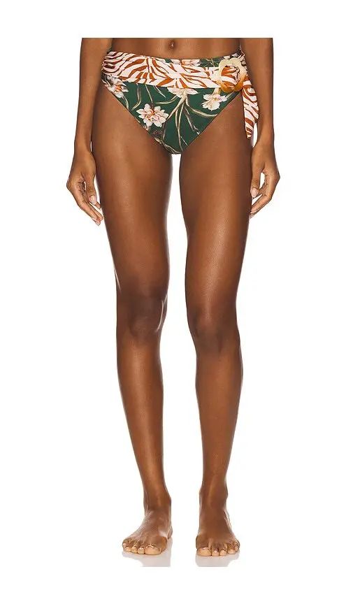 PatBO Botanic Retro High Waist Bikini Bottom - Dark Green