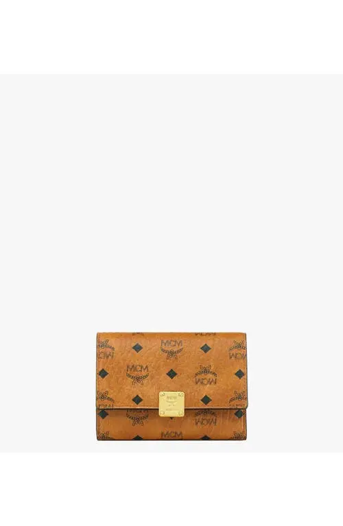 Mcm Aren Trifold Wallet In Visetos - Cognac