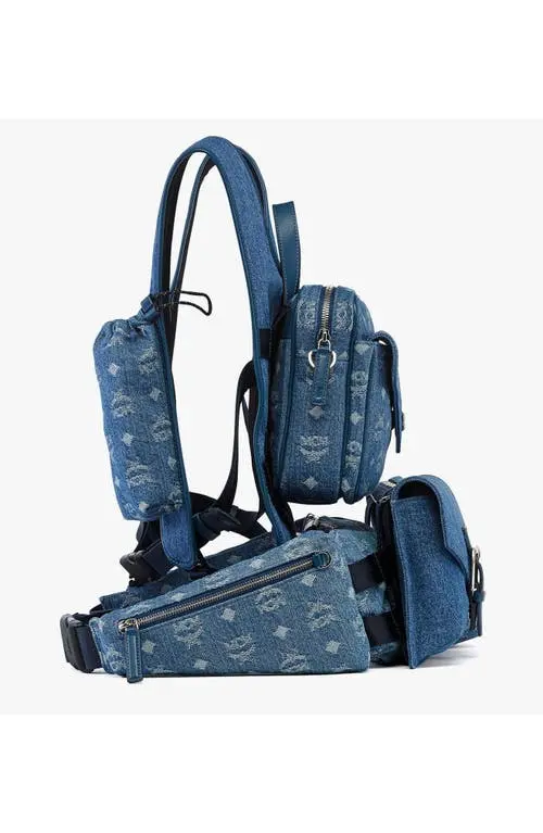 Mcm Monogram Denim Jacquard Modular Backpack