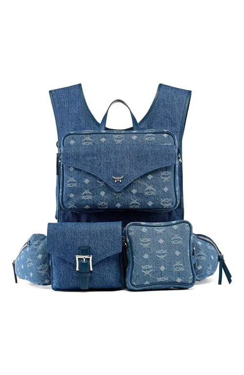 Mcm Monogram Denim Jacquard Modular Backpack - Blue
