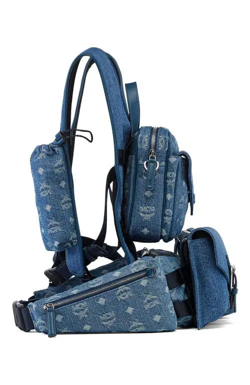 Mcm Monogram Denim Jacquard Modular Backpack - Blue