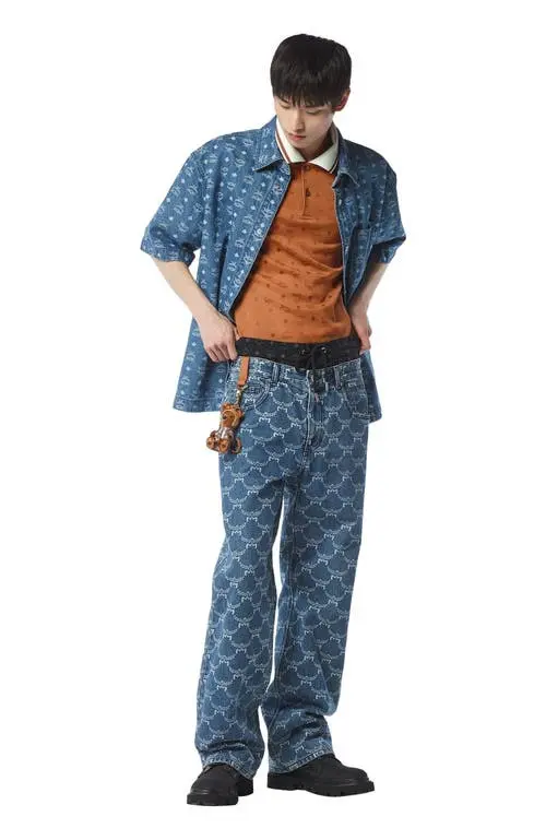 Mcm Monogram Shirt In Denim Jacquard - Blue