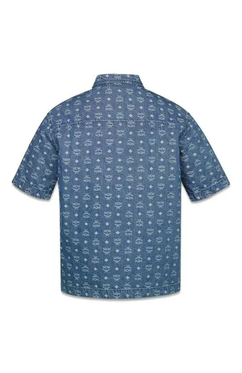 Mcm Monogram Shirt In Denim Jacquard - Blue