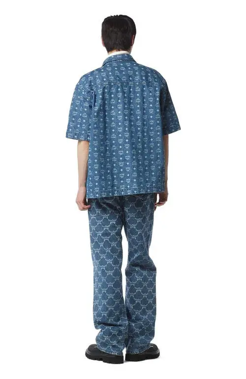 Mcm Monogram Shirt In Denim Jacquard - Blue