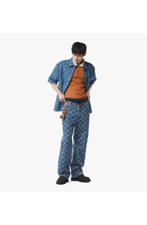 Mcm Monogram Shirt In Denim Jacquard - Denim-blue