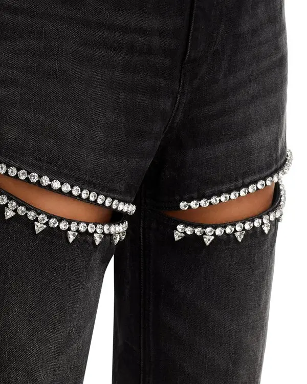 AREA Crystal Slit Denim Jeans - Black
