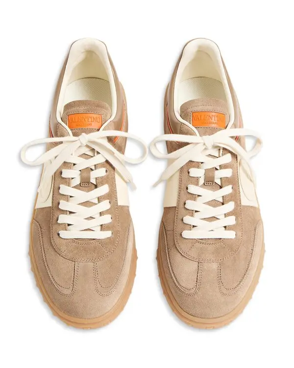 Valentino Garavani Embroidered La Greca Suede Sneakers - Khaki
