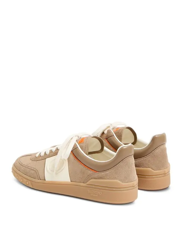 Valentino Garavani Embroidered La Greca Suede Sneakers - Khaki