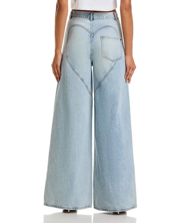 AREA Wide-leg Denim Jeans With Crystal Slits