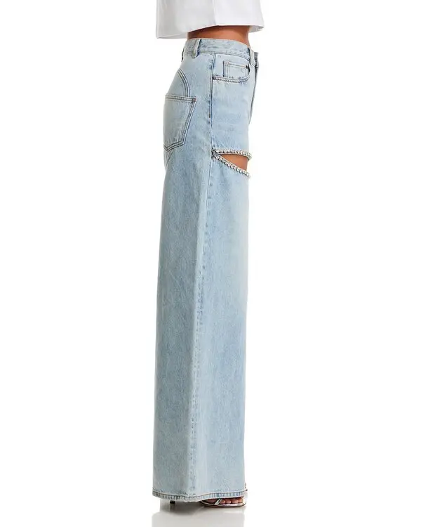 AREA Wide-leg Denim Jeans With Crystal Slits