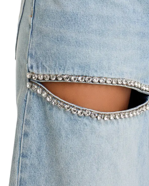 AREA Wide-leg Denim Jeans With Crystal Slits