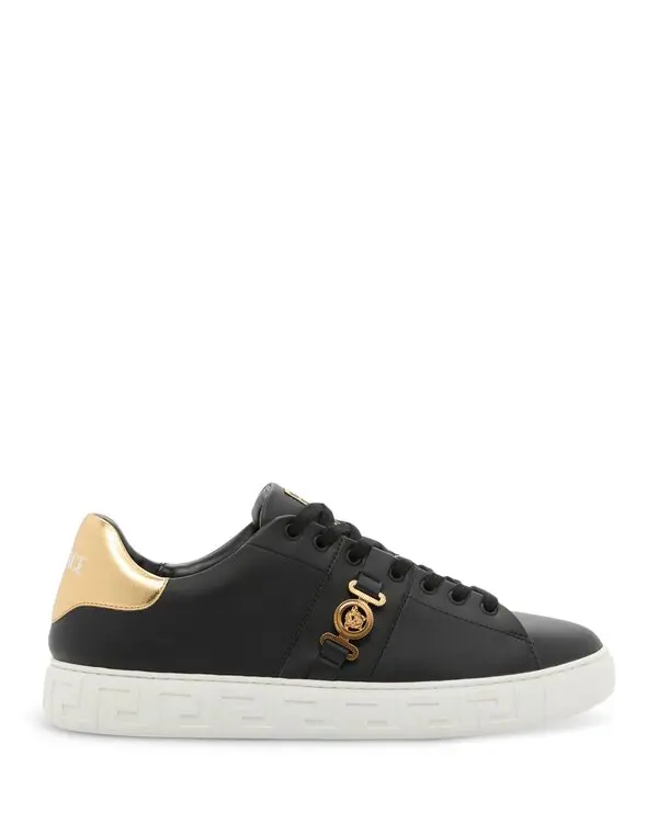 Versace La Greca Leather Sneakers - Black/gold