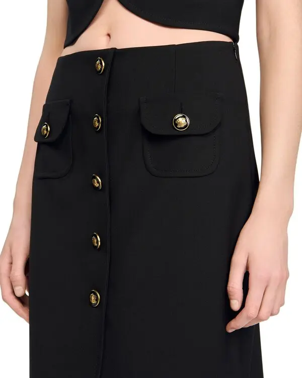 Sandro Buttoned Midi Skirt