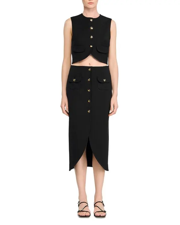 Sandro Buttoned Midi Skirt