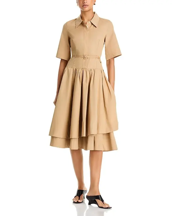 Co Short Sleeve Belted Dress - Camel