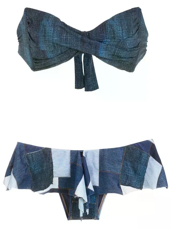 AMIR SLAMA Patchwork Bandeau Bikini Set - Blue