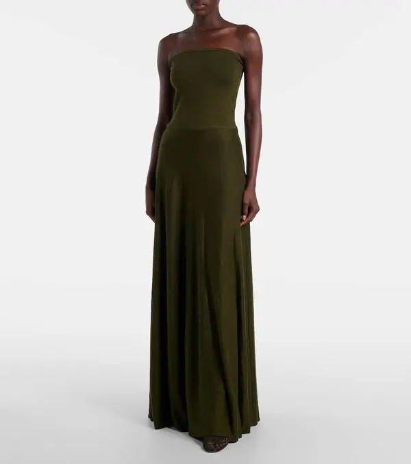 Alaïa Linen-blend Bustier Maxi Dress - Green