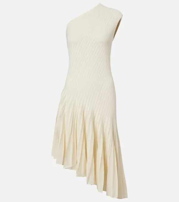 Alaïa Asymmetric Pleated Crêpe Midi Dress