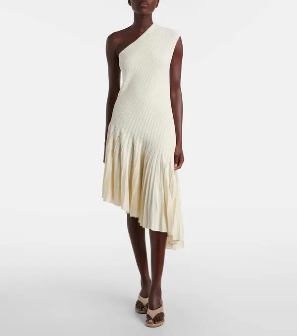 Alaïa Asymmetric Pleated Crêpe Midi Dress