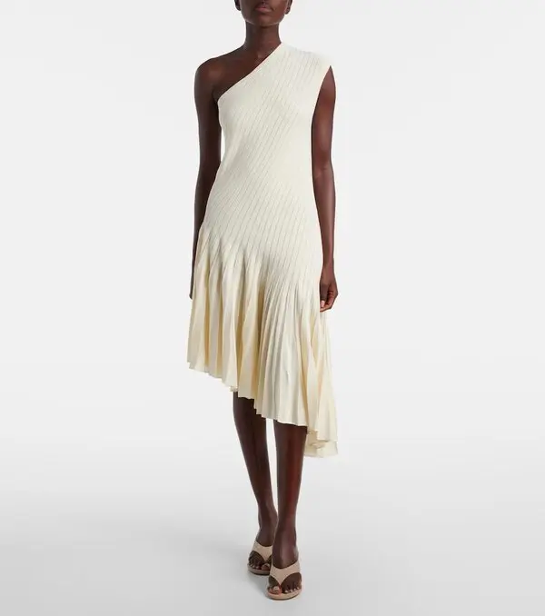 Alaïa Asymmetric Pleated Crêpe Midi Dress