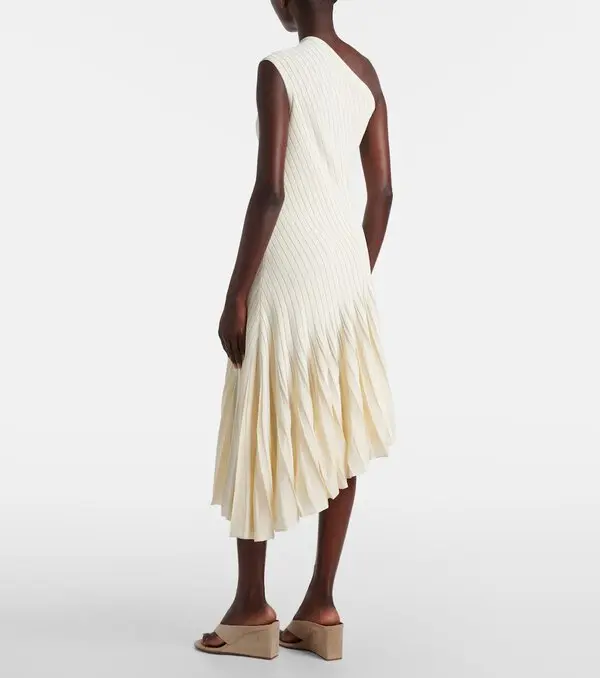 Alaïa Asymmetric Pleated Crêpe Midi Dress