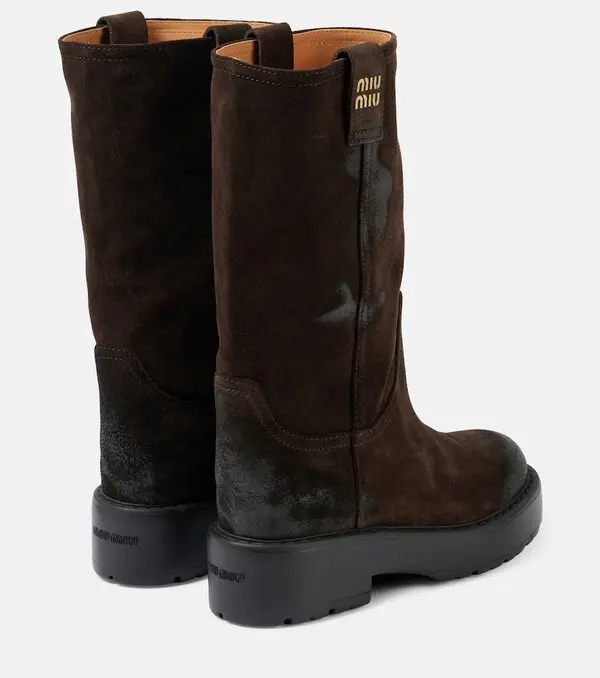 Miu Miu Logo Suede Ankle Boots - Brown