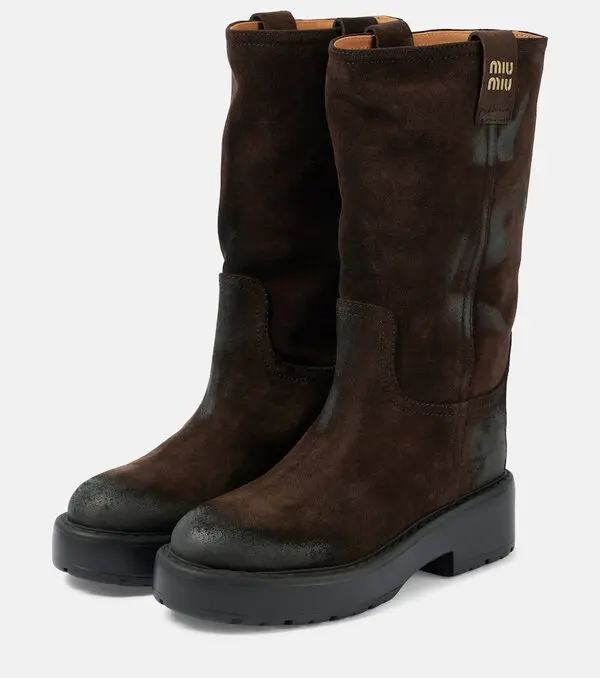 Miu Miu Logo Suede Ankle Boots - Brown