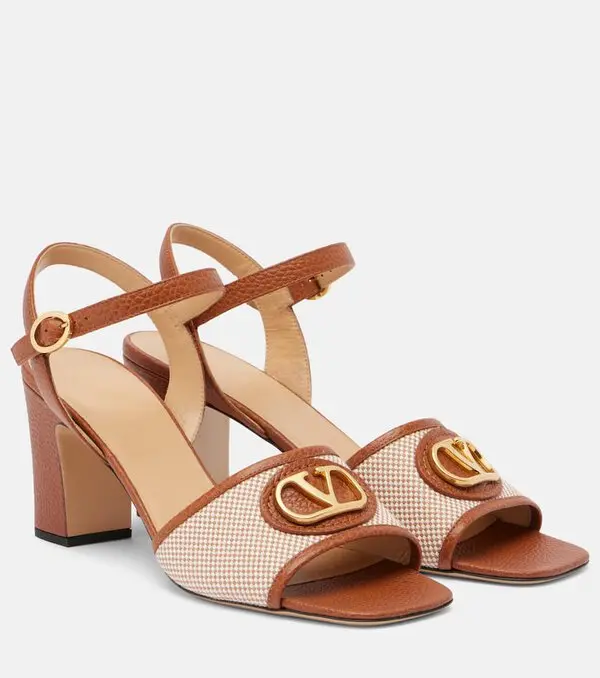 Valentino Garavani Vlogo 75 Leather-trimmed Canvas Sandals - Neutrals