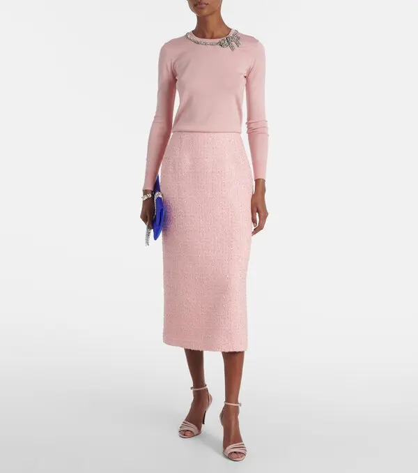 Carolina Herrera Pencil Tweed Skirt - Pink