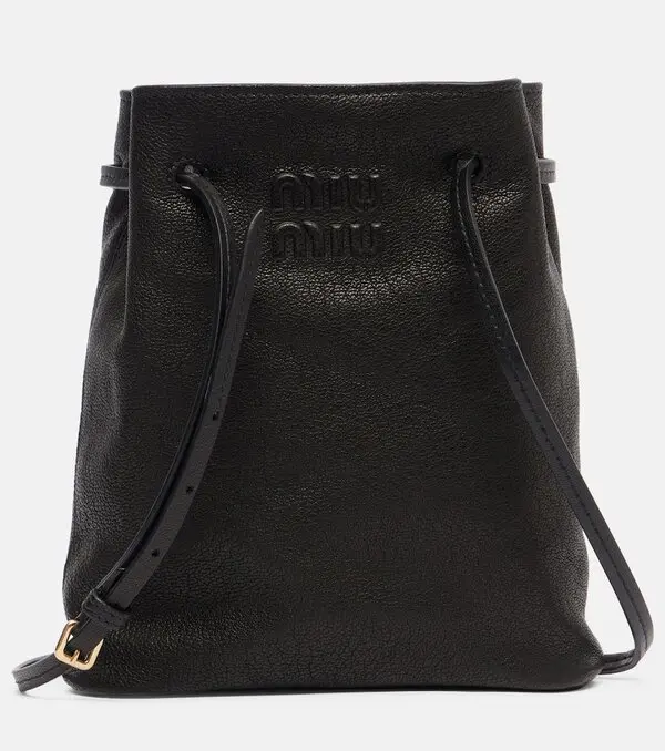 Miu Miu Logo Leather Bucket Bag - Black