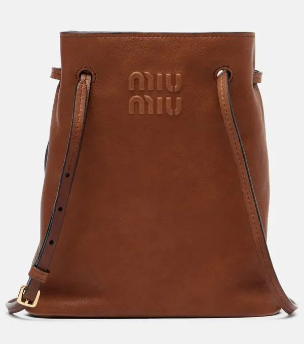 Miu Miu Logo Leather Bucket Bag - Brown