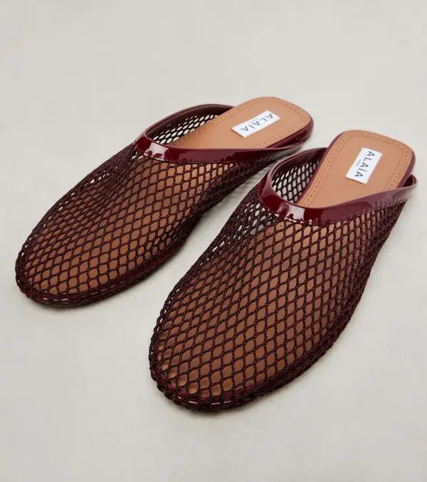 Alaïa Fishnet Mules - Burgundy