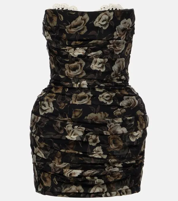 Magda Butrym Floral Ruched Silk Minidress - Black