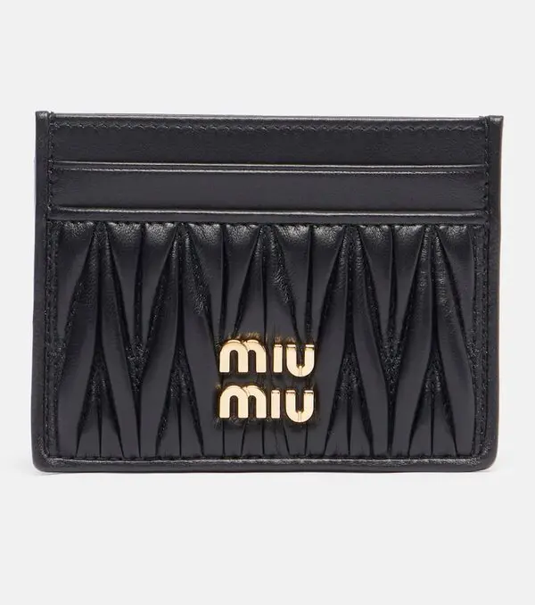 Miu Miu Logo Matelassé Leather Card Holder - Black