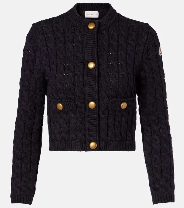 Moncler Cable-knit Cotton-blend Cardigan - Blue