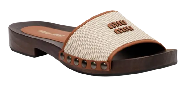 Miu Miu Logo Leather-trimmed Canvas Clogs - Beige