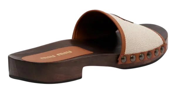 Miu Miu Logo Leather-trimmed Canvas Clogs - Beige