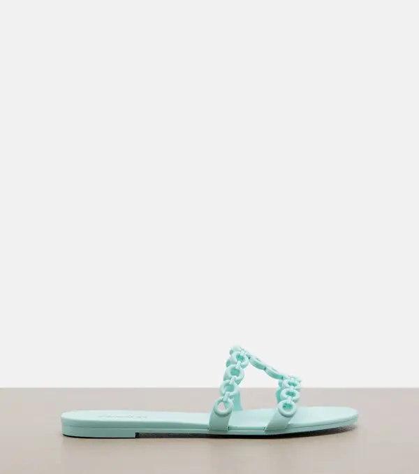 AQUAZZURA Infinity Chain Jelly Slides - Blue
