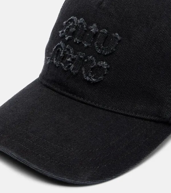 Miu Miu Logo Denim Baseball Cap - Black