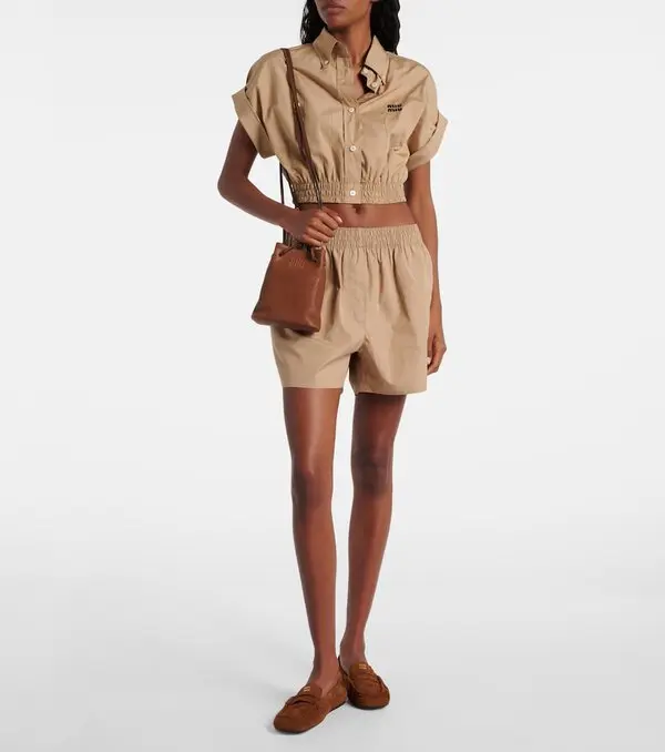 Miu Miu Ruched Logo Suede Loafers - Brown