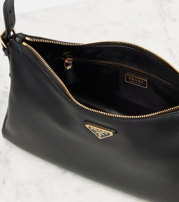 Prada Large Leather Shoulder Bag - Black