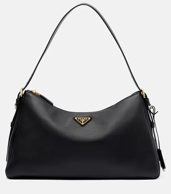 Prada Aimée Large Leather Shoulder Bag - Black